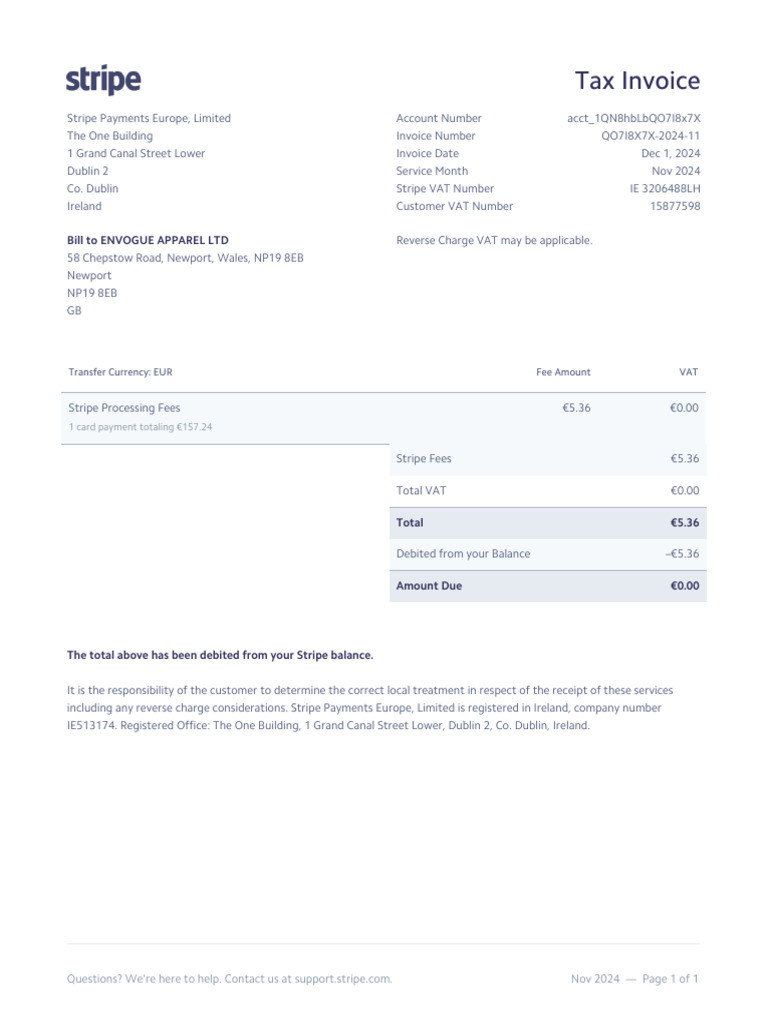 Stripe Tax Invoice QO7I8X7X-2024-11 | PDF | Value Added Tax | Invoice