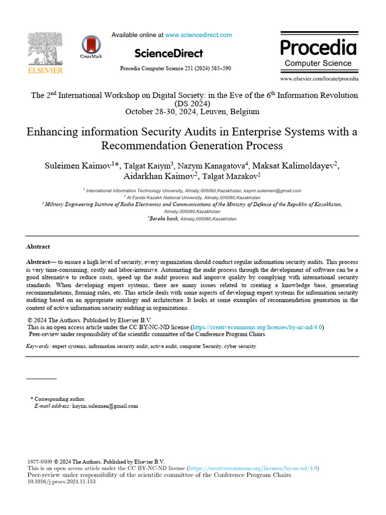 Enhancing Information Security Audits in Enterprise Systems With A Recommendation Generation ...