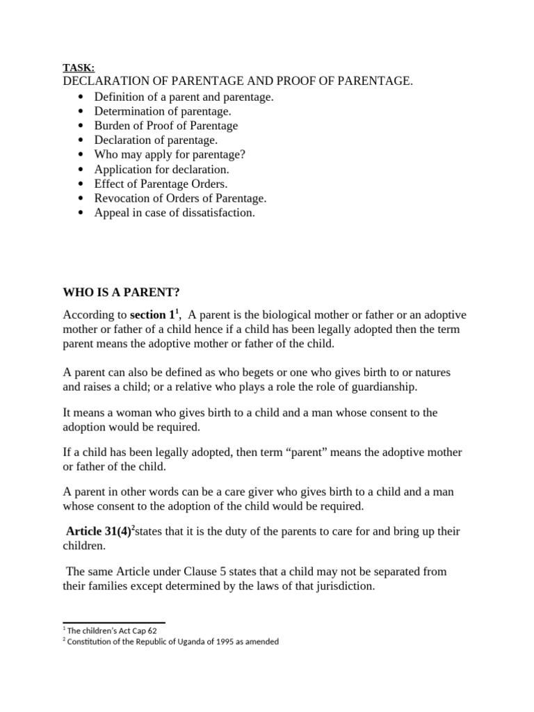 Declaration and Proof of Parentage | PDF | Parent | Justice