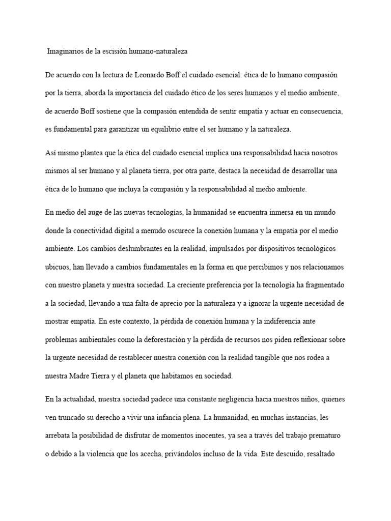Imaginarios de La Escisión Humano-Naturaleza. | PDF | Compasión | Sociedad