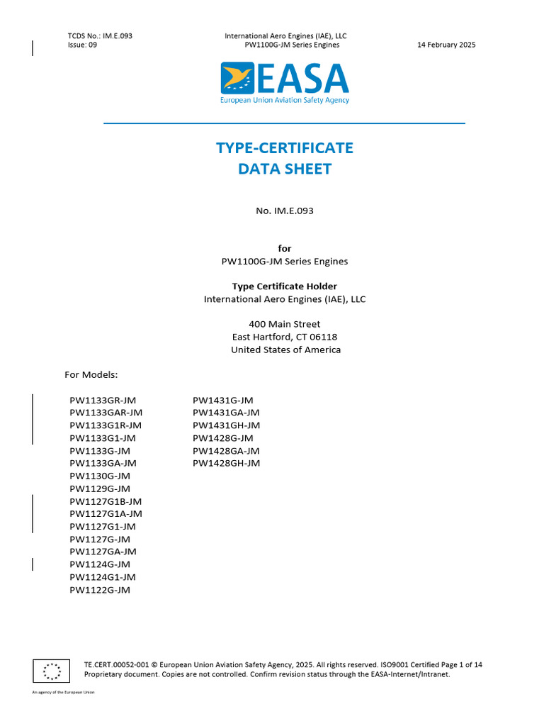 Tcds Easa - Im .E.093 Issue 09 | PDF | Aviation | Engines