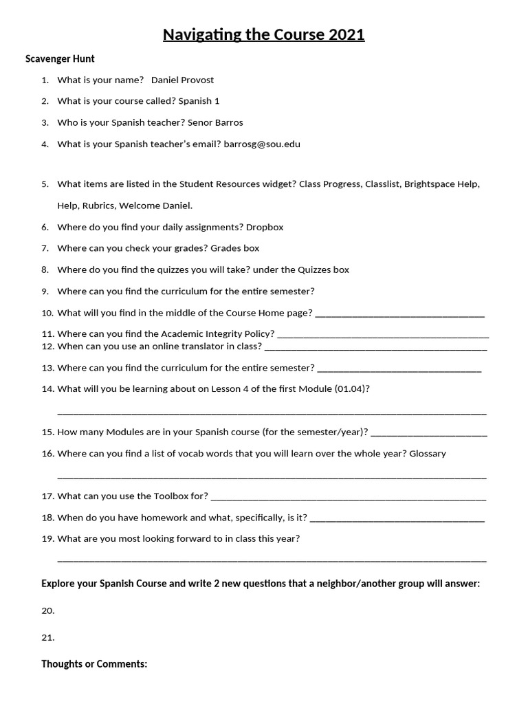 Spanish 1 Course Scavenger Hunt Guide | PDF