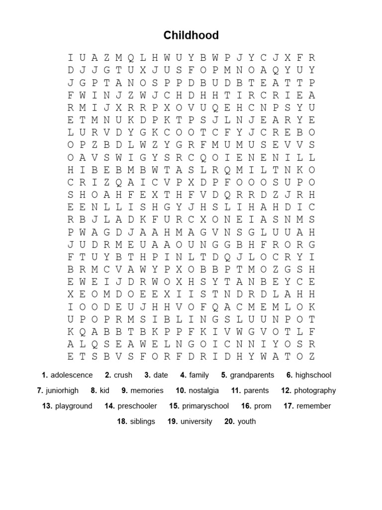 Childhood - Word Search Labs | PDF | Family | Human Life Stages