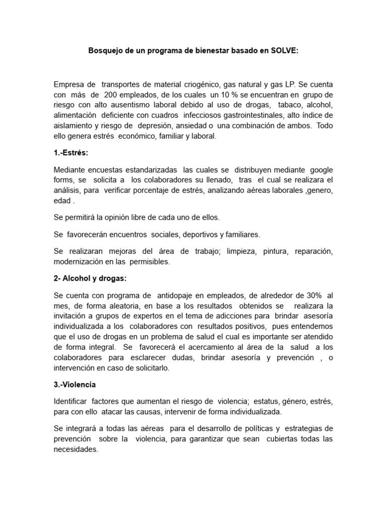 Bosquejo de Un Programa de Bienestar Basado en SOLVE | PDF | La dependencia de sustancias
