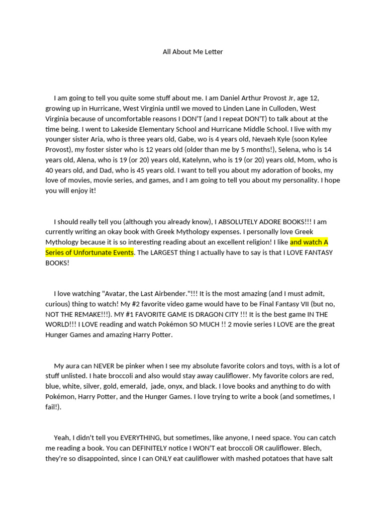 All About Me Letter | PDF