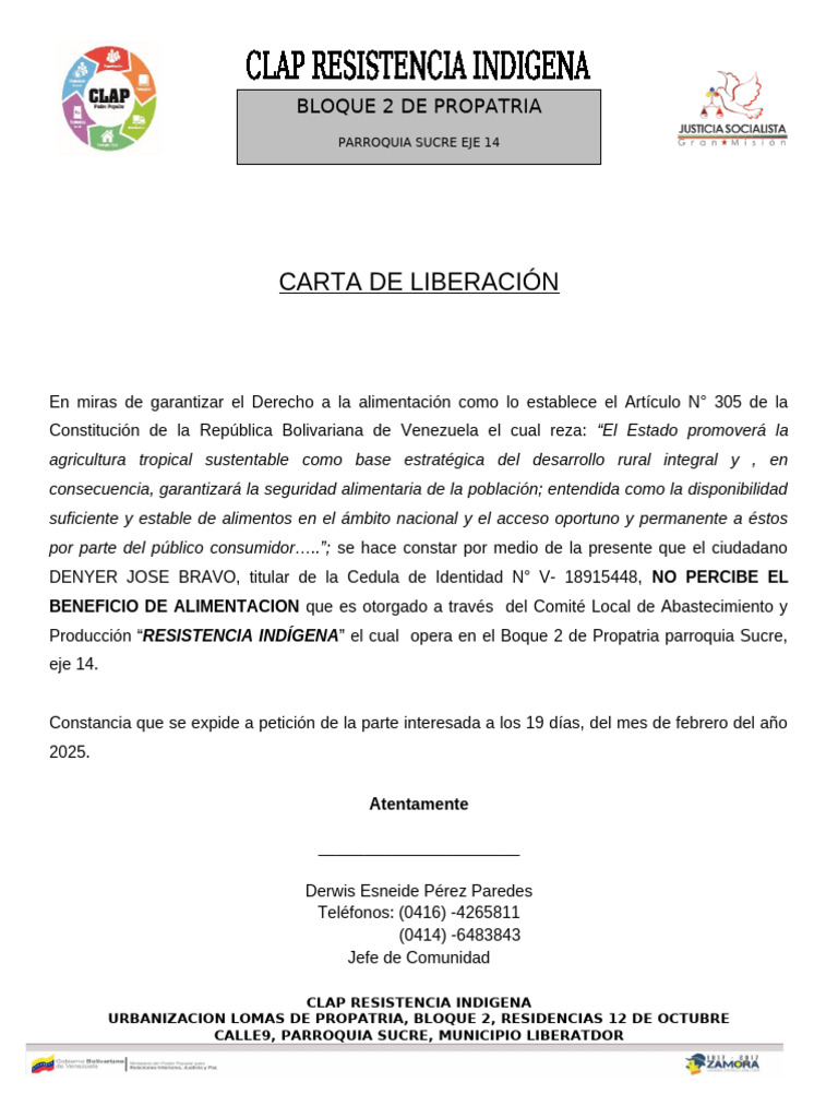 Carta de Liberación Clap | PDF