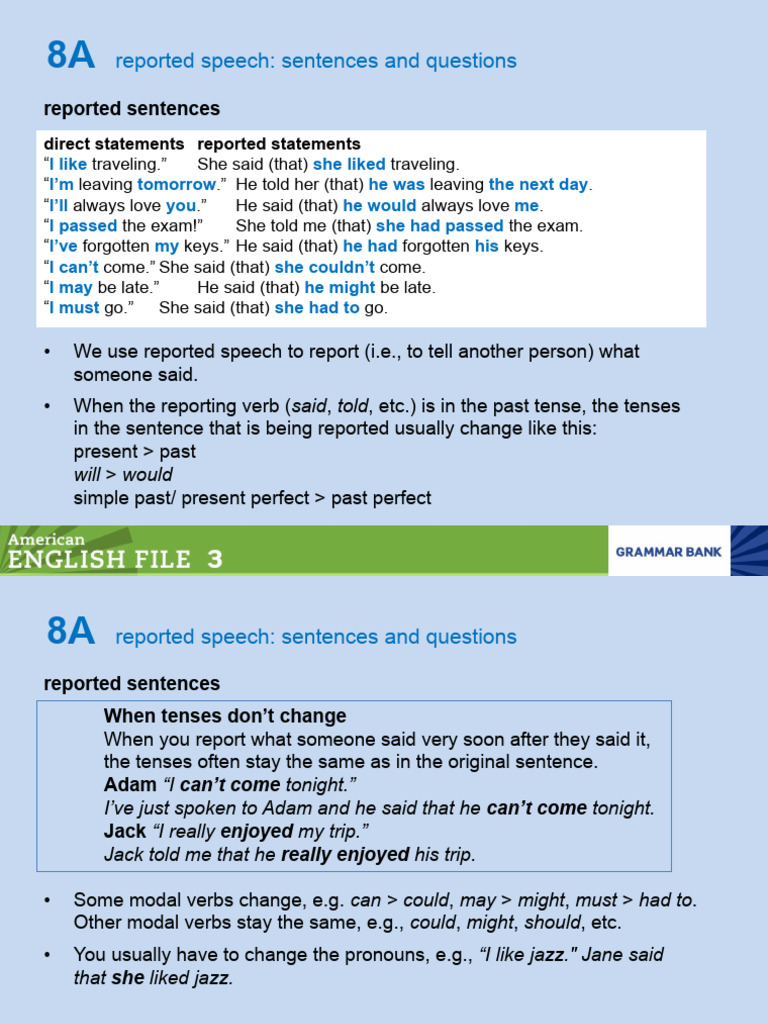 Reported Speech Sentences and Questions | PDF | Syntax | Grammar