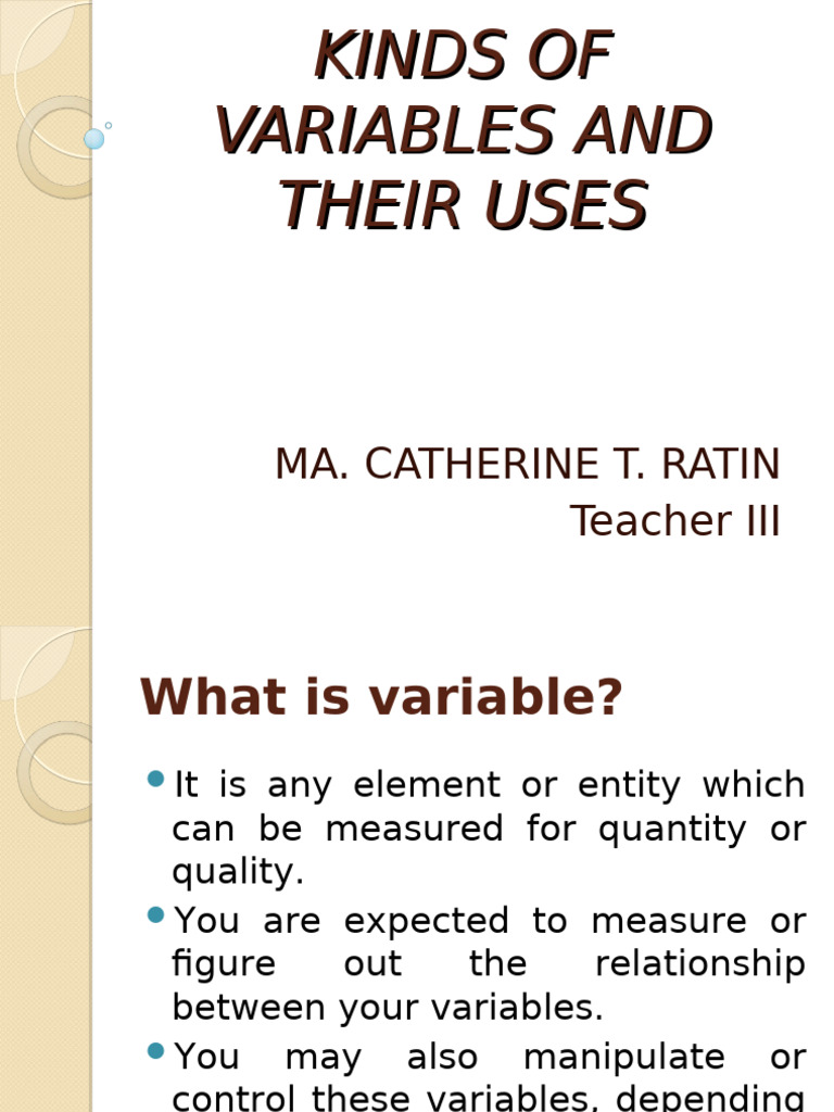 Kinds-of-Variables-and-their-uses | PDF | Categorical Variable ...