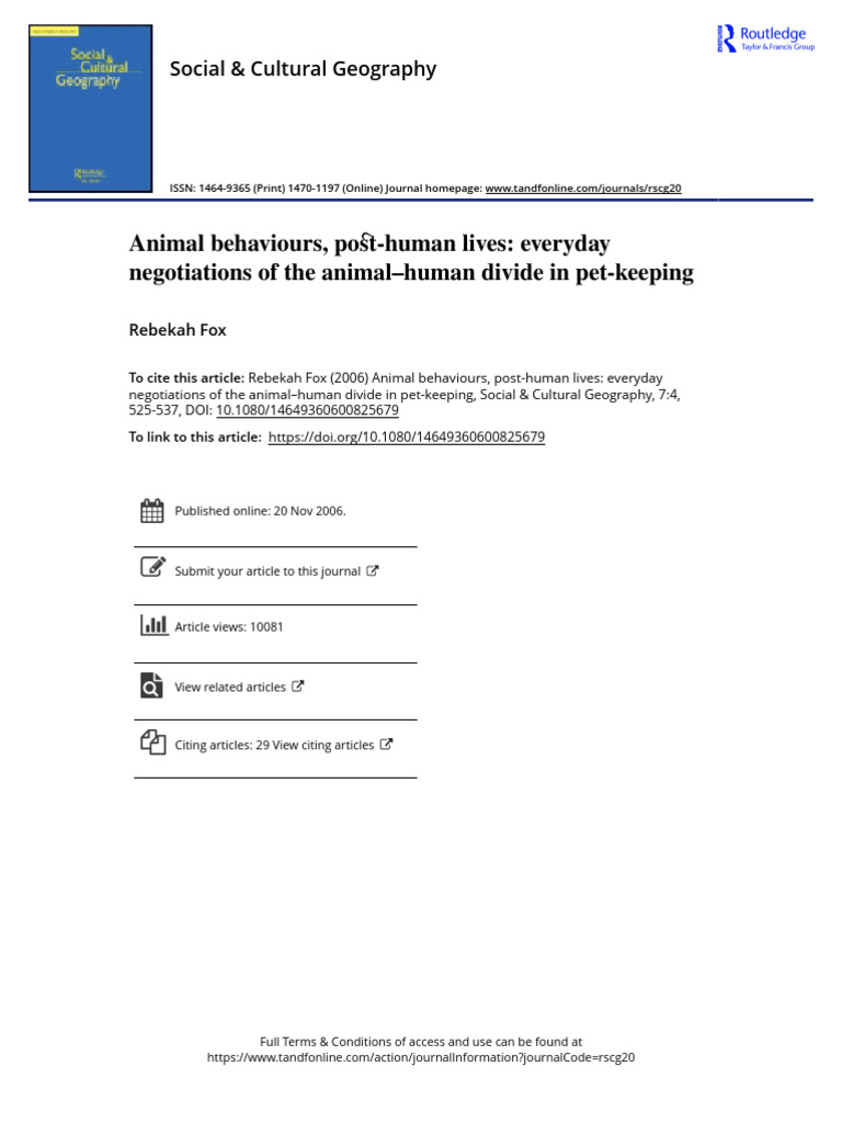 Week3 - Animal Behaviours Post-Human Lives Everyday Negotiations of The ...