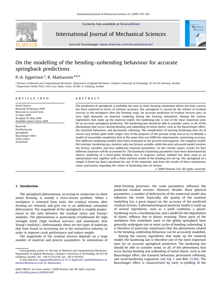 On The Modelling of The Bending-Unbending Behaviour For Accurate ...