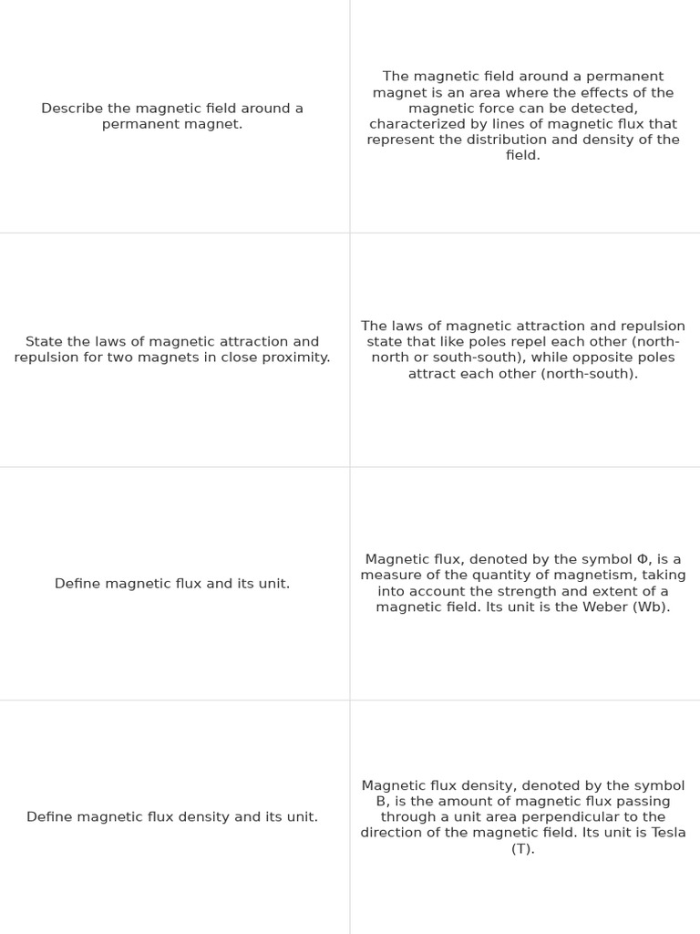 Flashcards | PDF | Magnetic Field | Magnet
