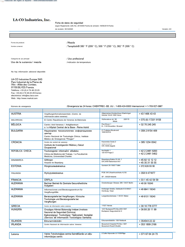 2020 - 12 - 30 Tiza Termica Tempilstick 200 y 300 Grados | PDF | Toxicidad