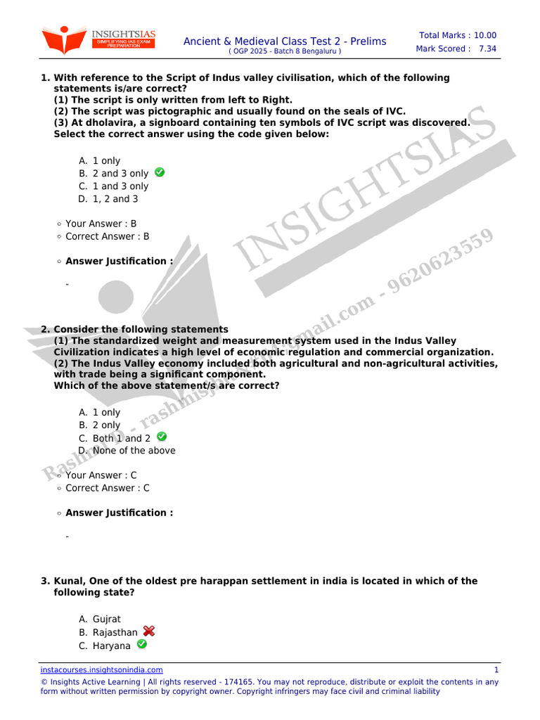 HPAS Prelims 2023: Ancient & Medieval Test | PDF