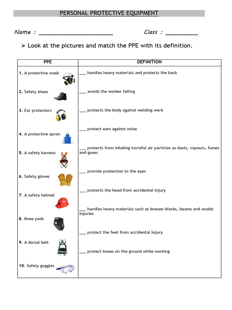 PPE Matching Worksheet | PDF