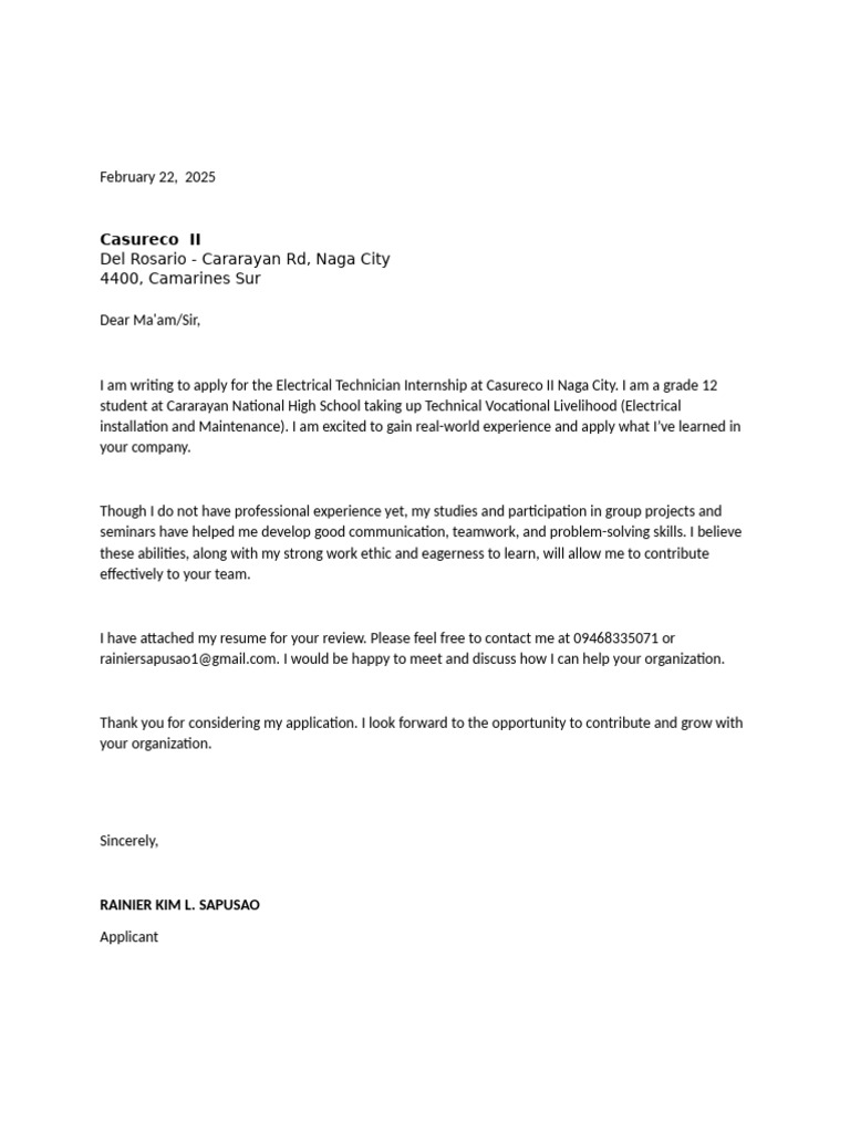 Application Letter. Kim | PDF