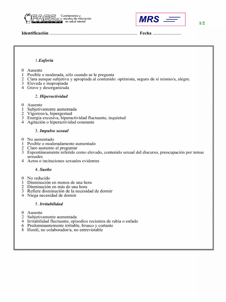 Escala de Manía de Young MRS | PDF