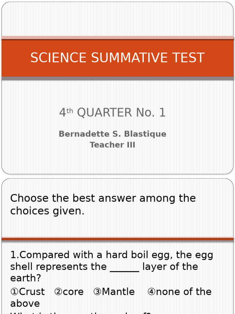 Science 6 Q4 Summative No. 1 | PDF