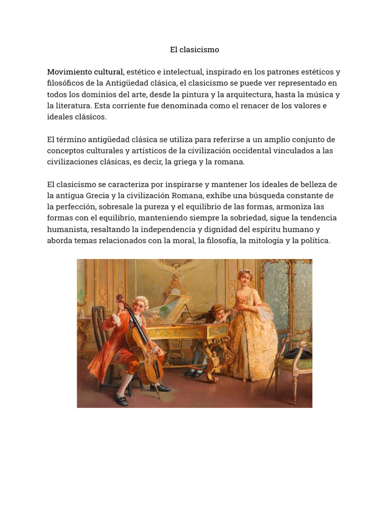 Movimientos Artísticos: Clasicismo, Rococó y Romanticismo | PDF | Clasicismo | Educación en ...
