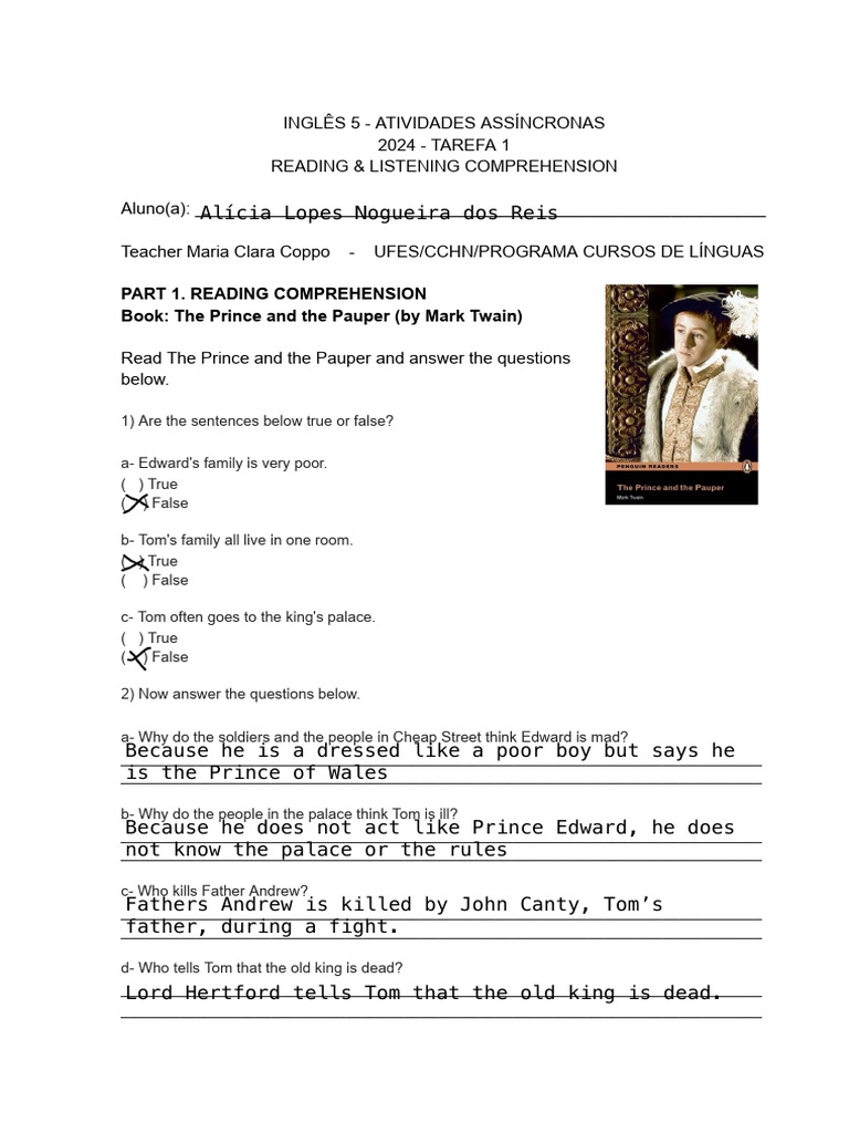 Asynchronous Task 1 - English 5 | PDF | The Prince And The Pauper