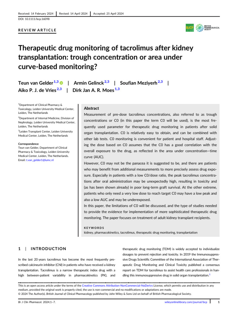 Brit J Clinical Pharma - 2024 - Gelder - Therapeutic Drug Monitoring of ...