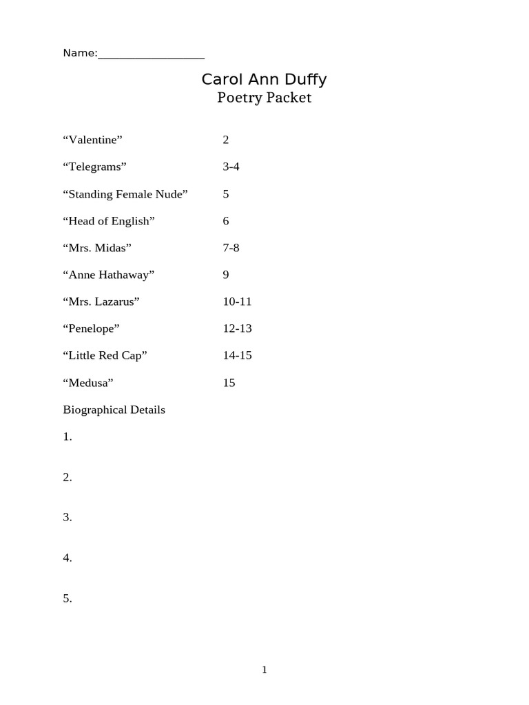 Carol_Ann_Duffy_Poems-2024-2025_Unannotated_ (2) | PDF