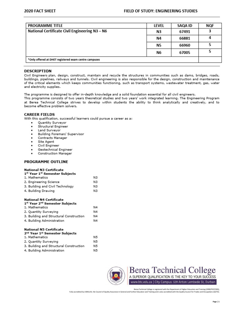 2020-N3-to-N6-Civil-Engineering-Fact-Sheet | PDF | Civil Engineering ...