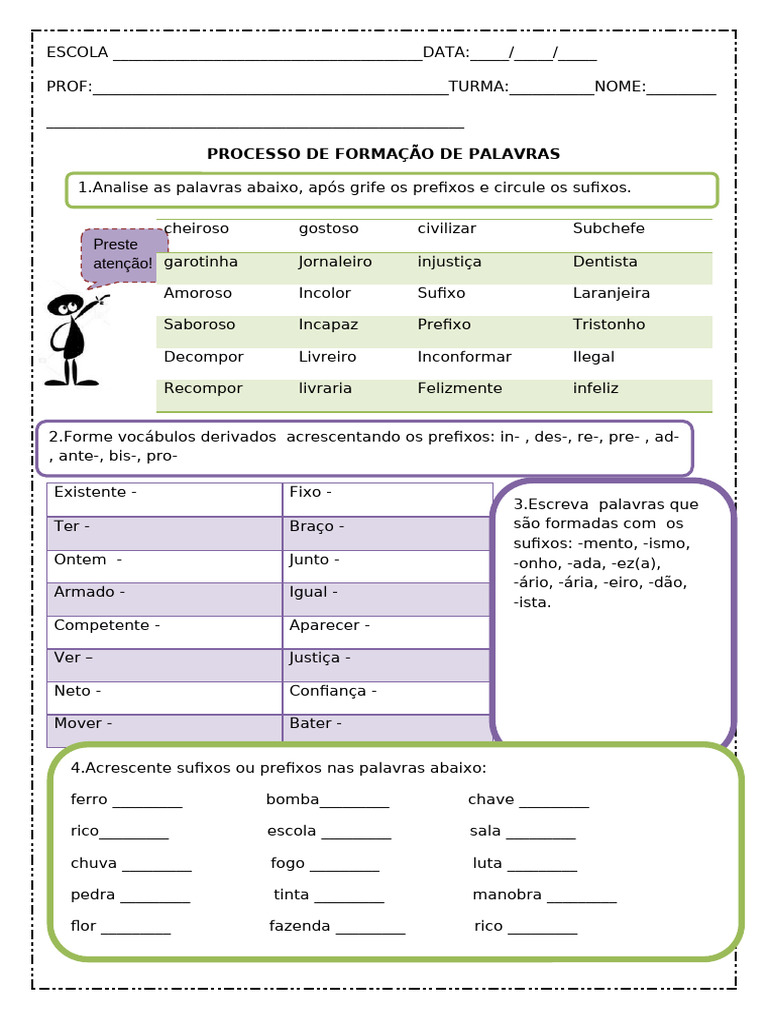 Atividade Prefixo e Sufixo | PDF
