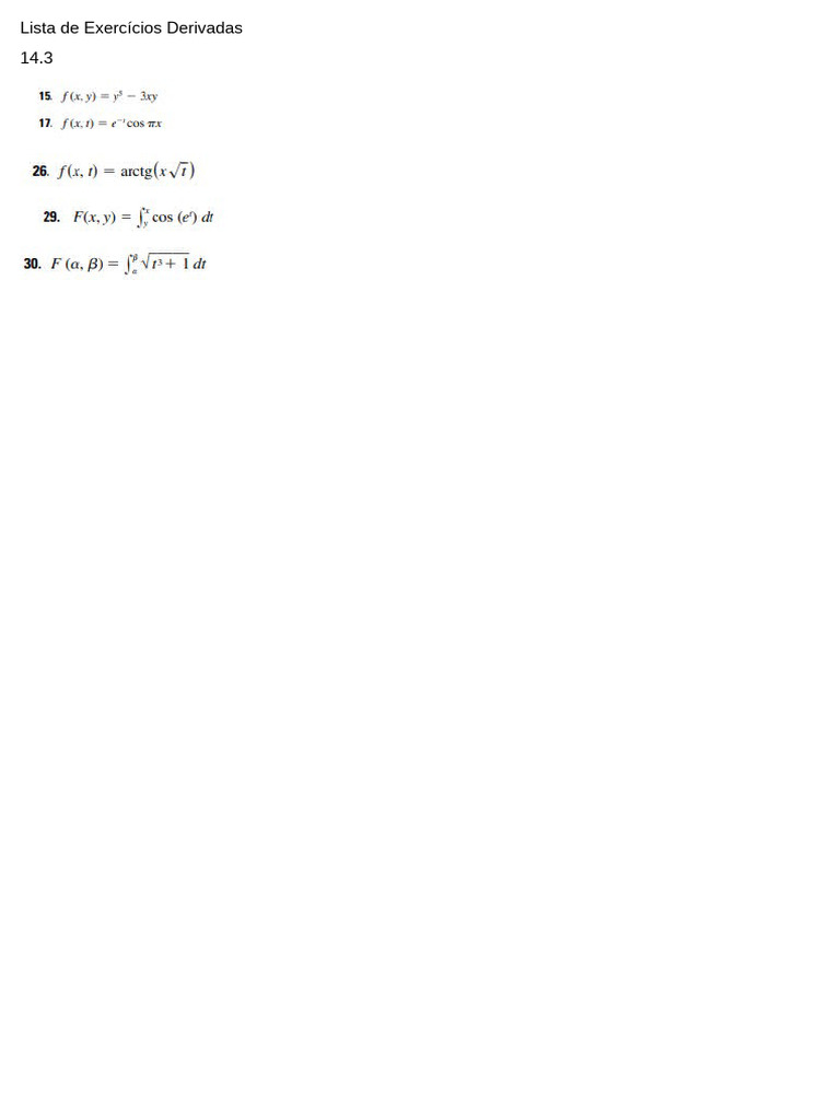 Lista de Exercícios Derivadas | PDF