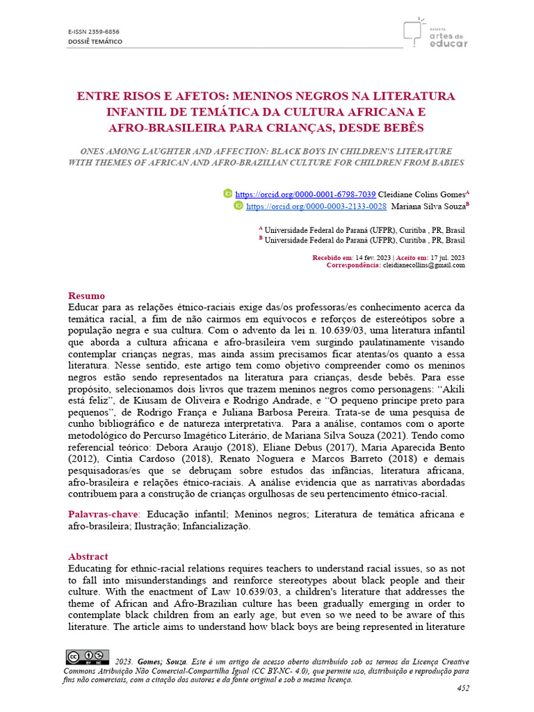 Entre Risos E Afetos: Meninos Negros Na Literatura Infantil de Temática Da Cultura Africana E ...