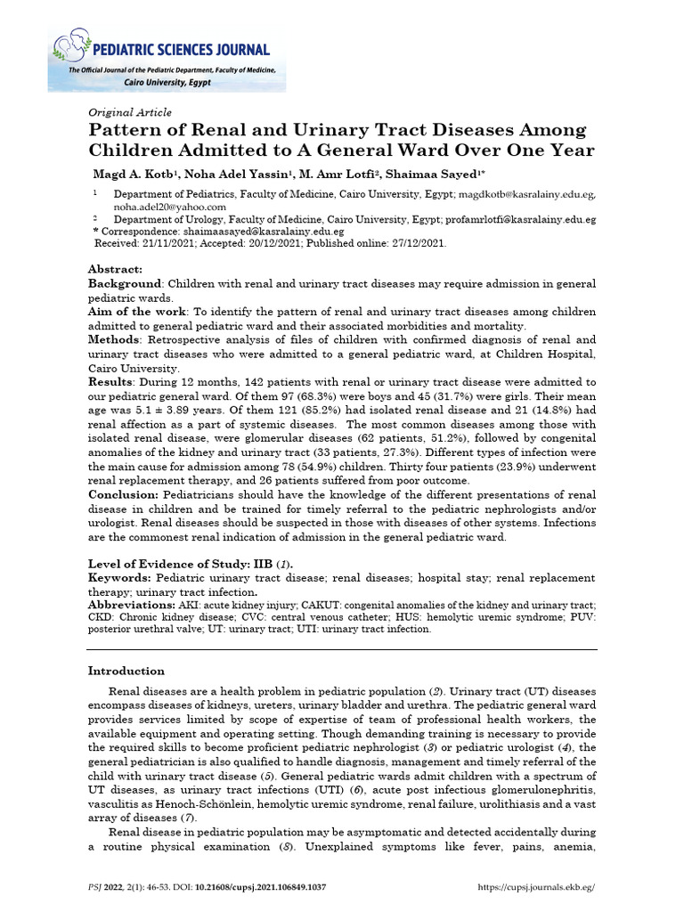Pattern of Renal and Urinary Tract Diseases Among Children Admitted To ...