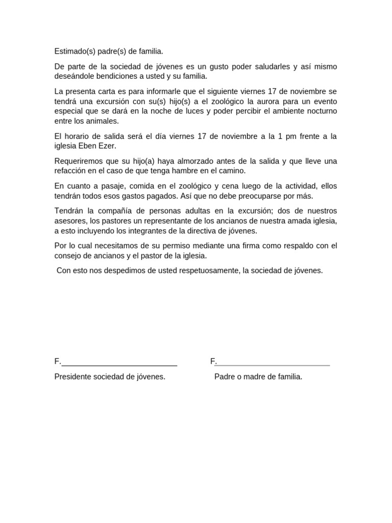 Carta para Padres de Famlia | PDF