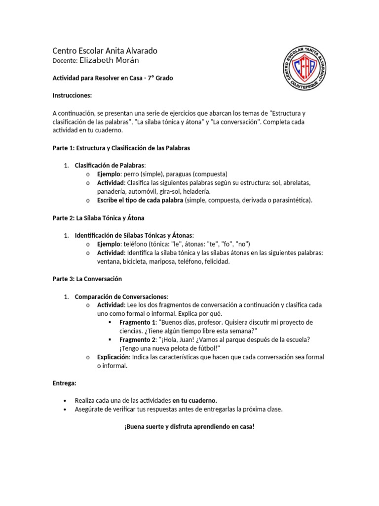 Estructura de Las Palabras - Tareas | PDF