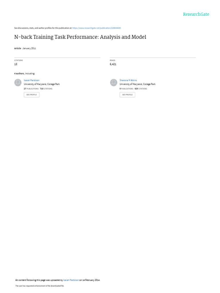 N-Back Training Task Performance Analysis and Mode | PDF | Mental Chronometry | Psychological ...