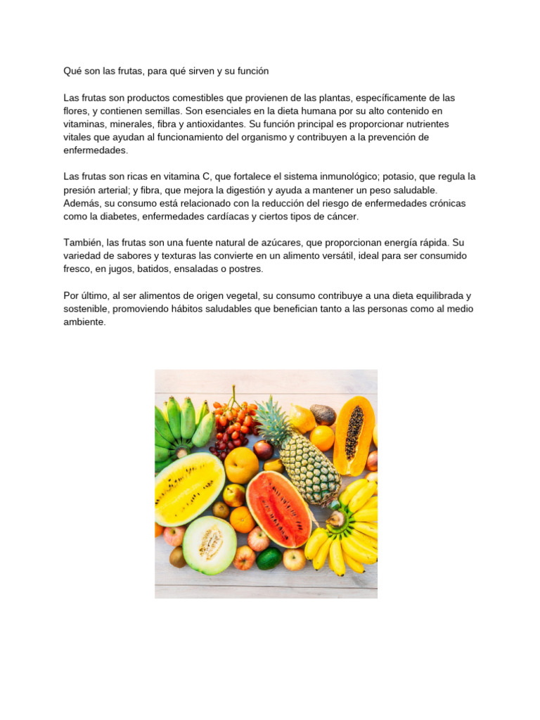 Beneficios y funciones de las frutas | PDF