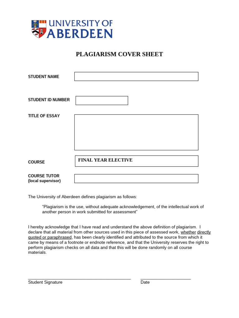 Plagiarism Acknowledgement Form | PDF