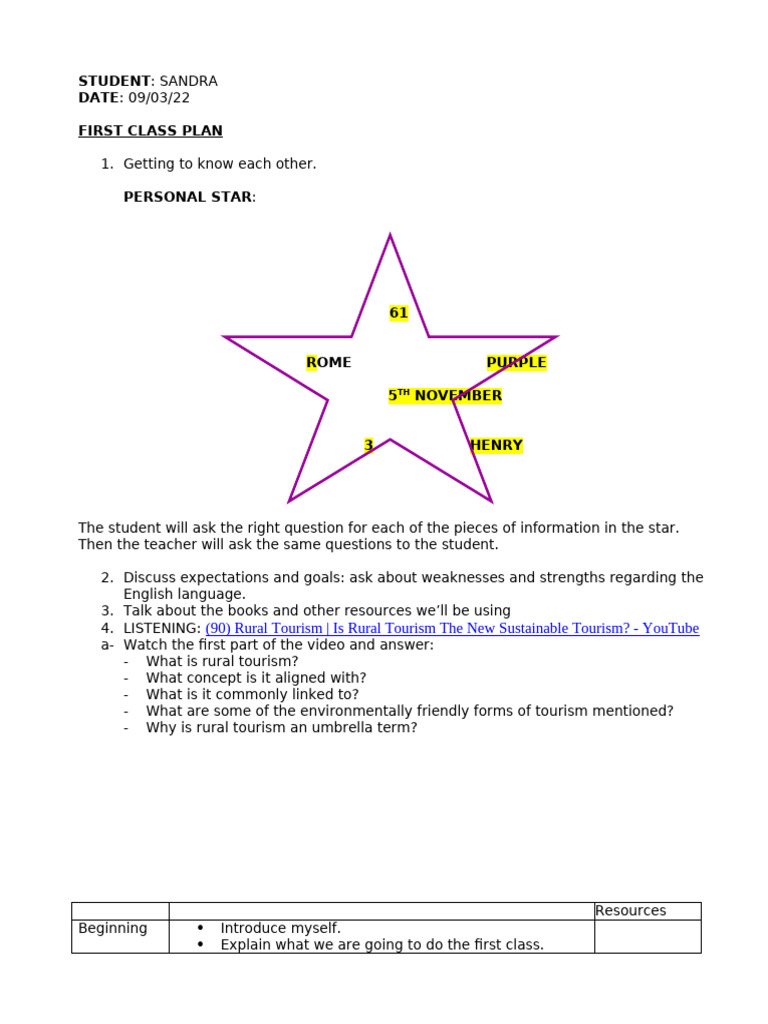 FIRST CLASS PLAN1 | PDF | English Language | Human Communication