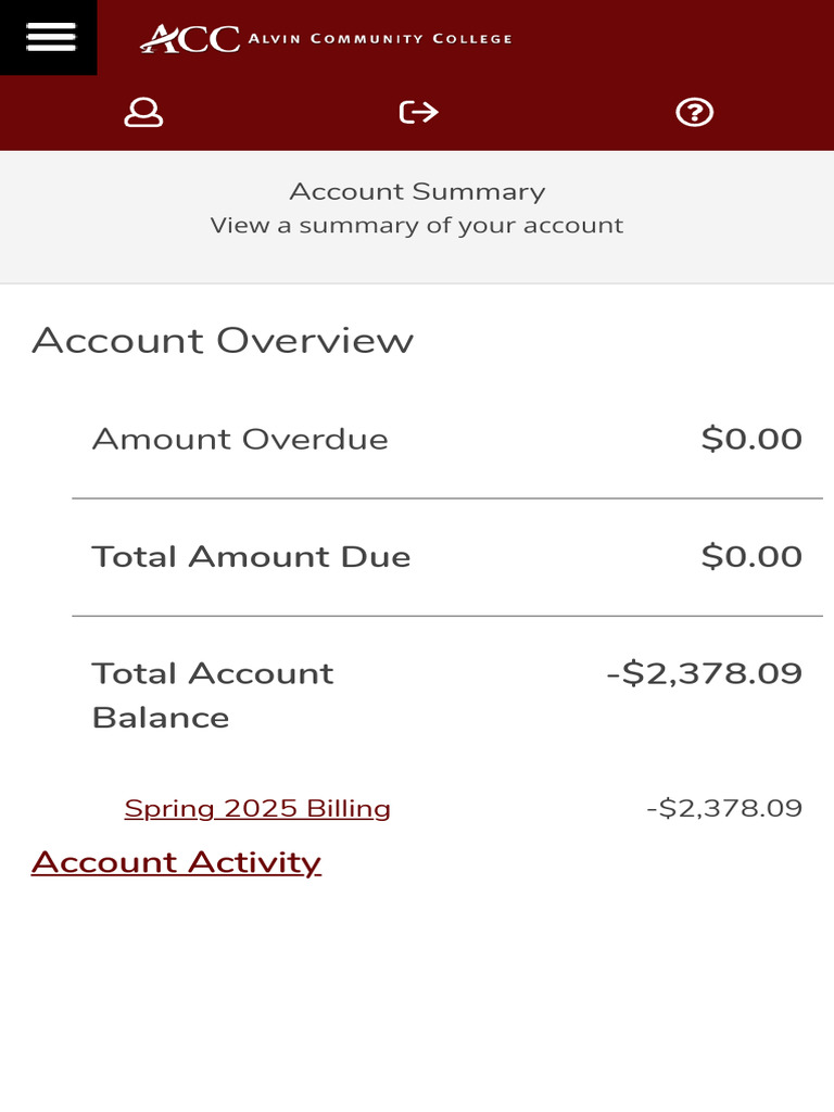 Account Summary - Ellucian Student Application | PDF