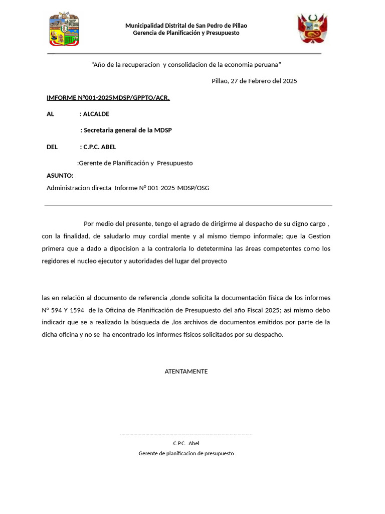 Informe 001 2025 MDSP | PDF