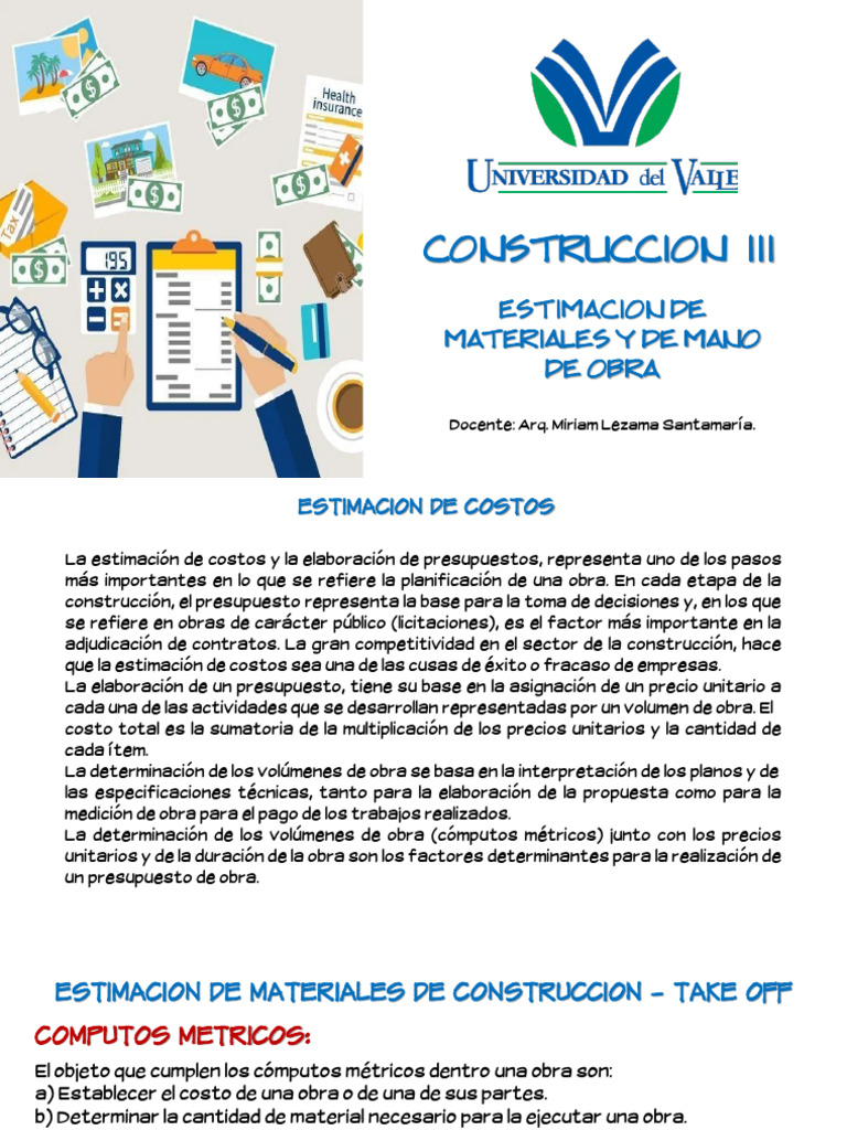 ESTIMACION-DE-MATERIALES-Y-MANO-DE-OBRA | PDF | Presupuesto | Medición