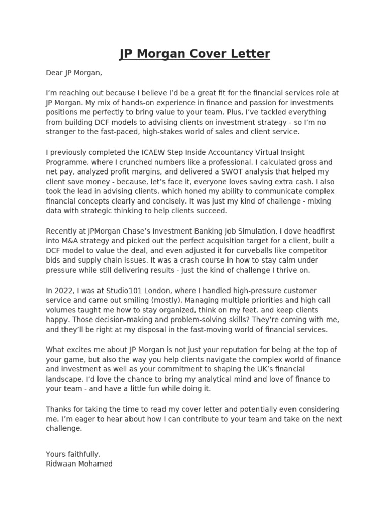 JP Morgan Cover Letter Example | PDF