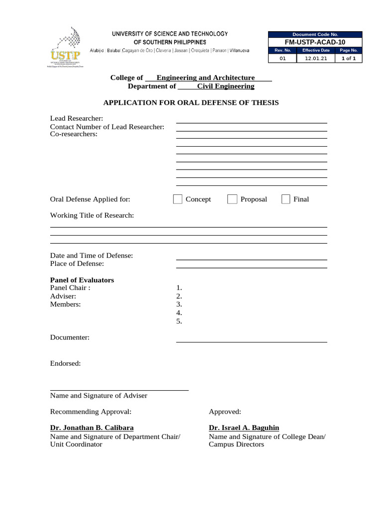 Thesis Oral Defense Application Form | PDF