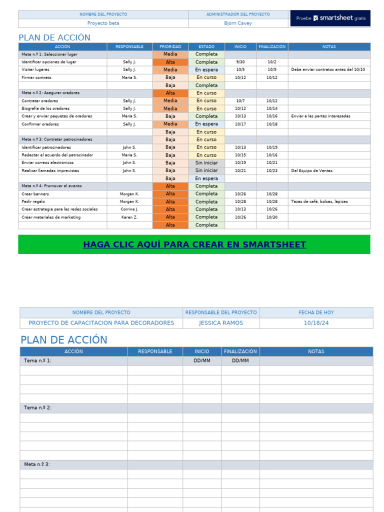 Ejemplo de Plantilla de Plan de Acción Simple | PDF