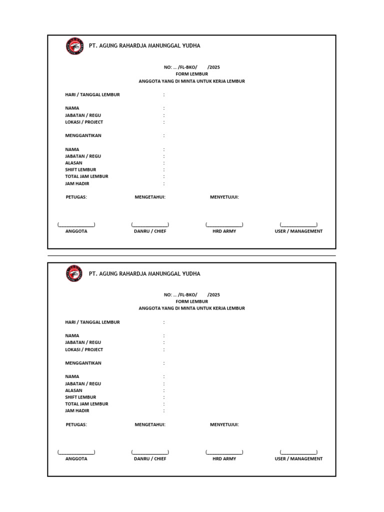 Master Form Lembur | PDF