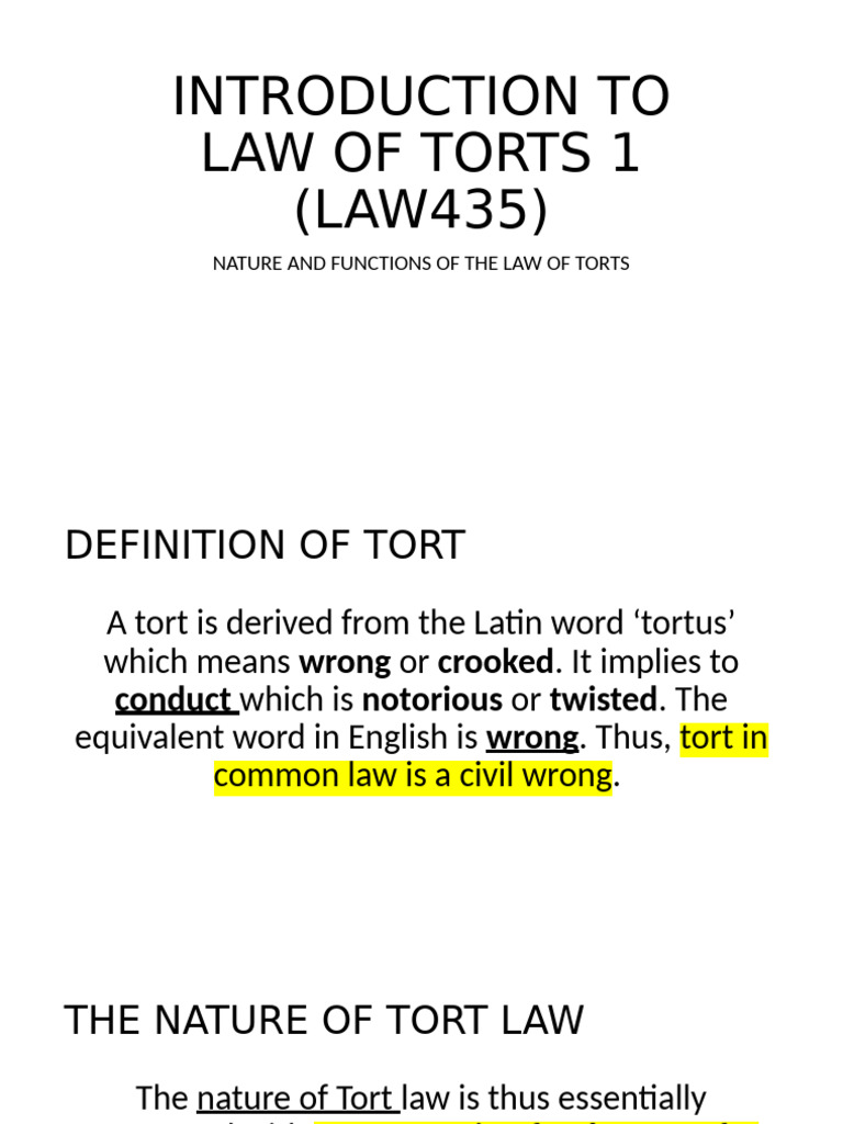 Torts1-Intro - Nature and Functions of The Law of Torts | PDF | Tort | Negligence