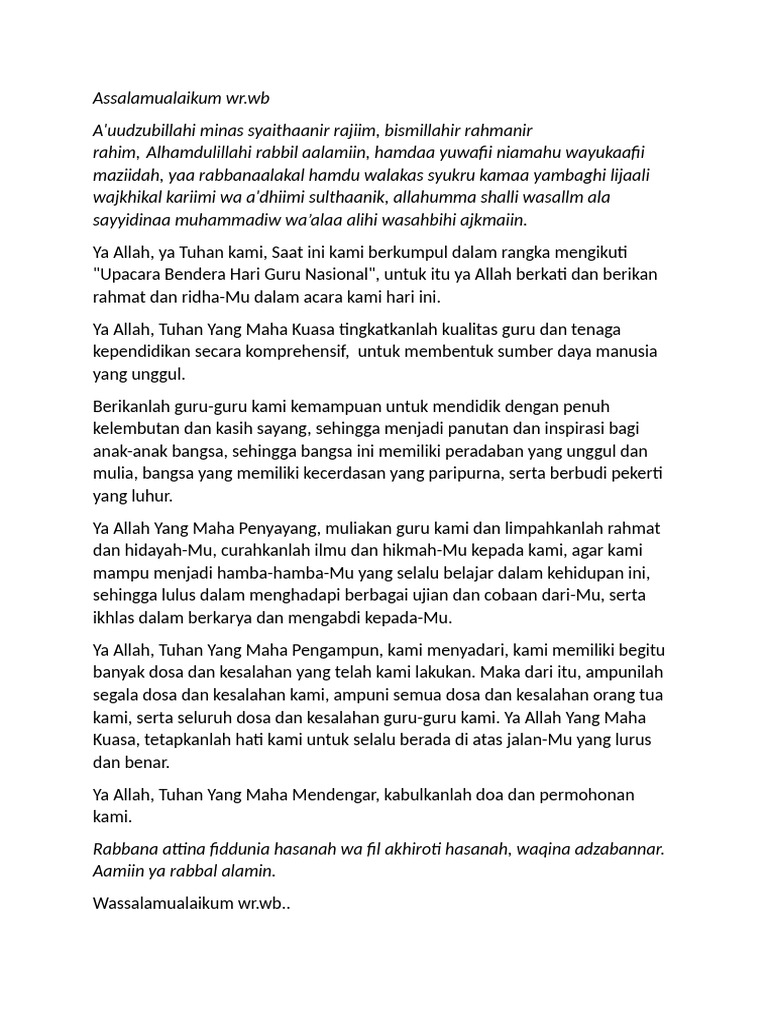 Doa Hut Pgri Upacara | PDF