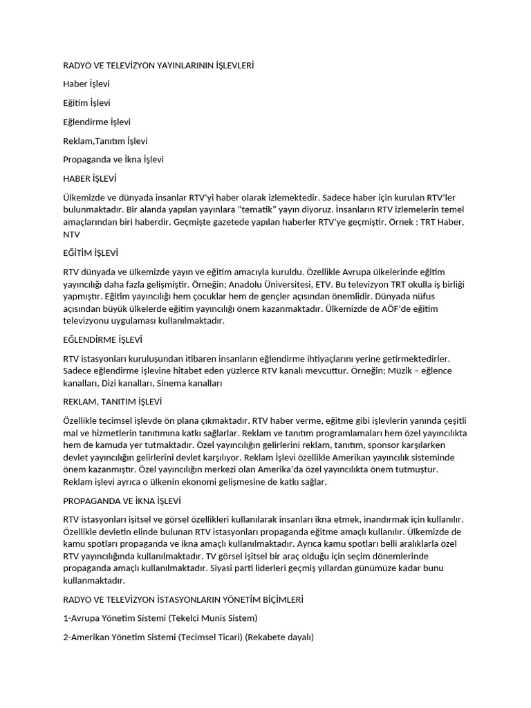 RTV VİZE-FİNAL NOTLARI | PDF