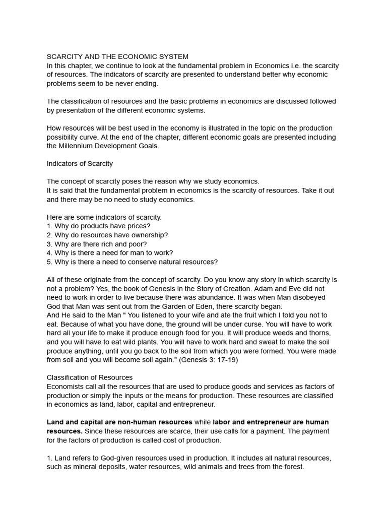 Scarcity & Economic Systems Overview | PDF | Economic System ...