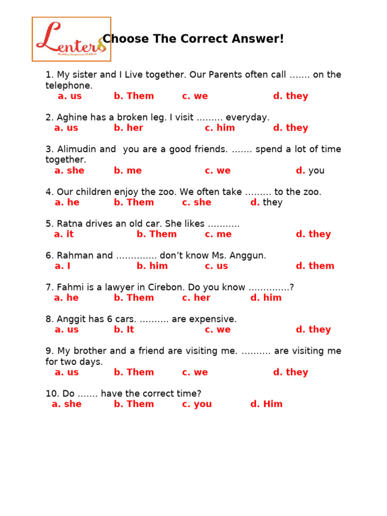 Answer Key for Pronoun Exercises | PDF