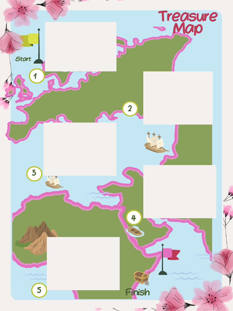 Treasure Map Worksheet in Green and Blue Cartoon Style PDF | PDF