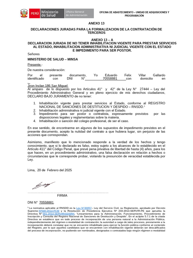 Declaraciones Juradas para Contratación Pública | PDF | Parentesco | Bancos